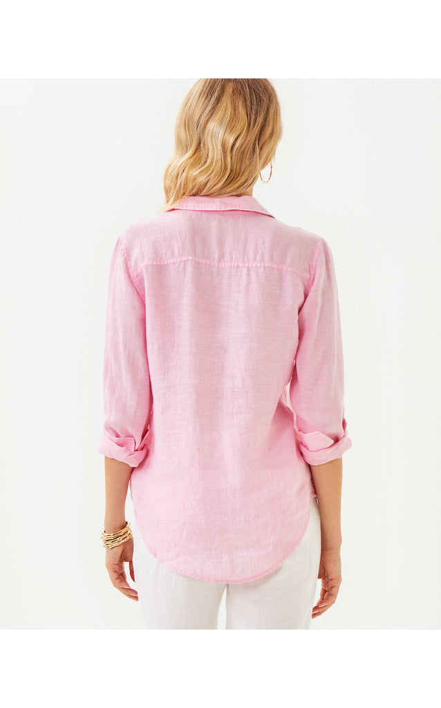 Sea View Button Down - Conch Shell Pink X Resort White – Postcards from ...